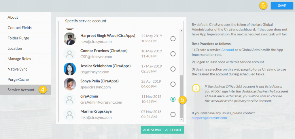 How to Make CiraSync Use a Specific Office 365 Service Account